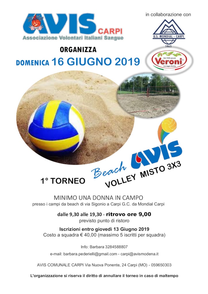 Carpi, torneo di beach volley - AVIS Provinciale Modena